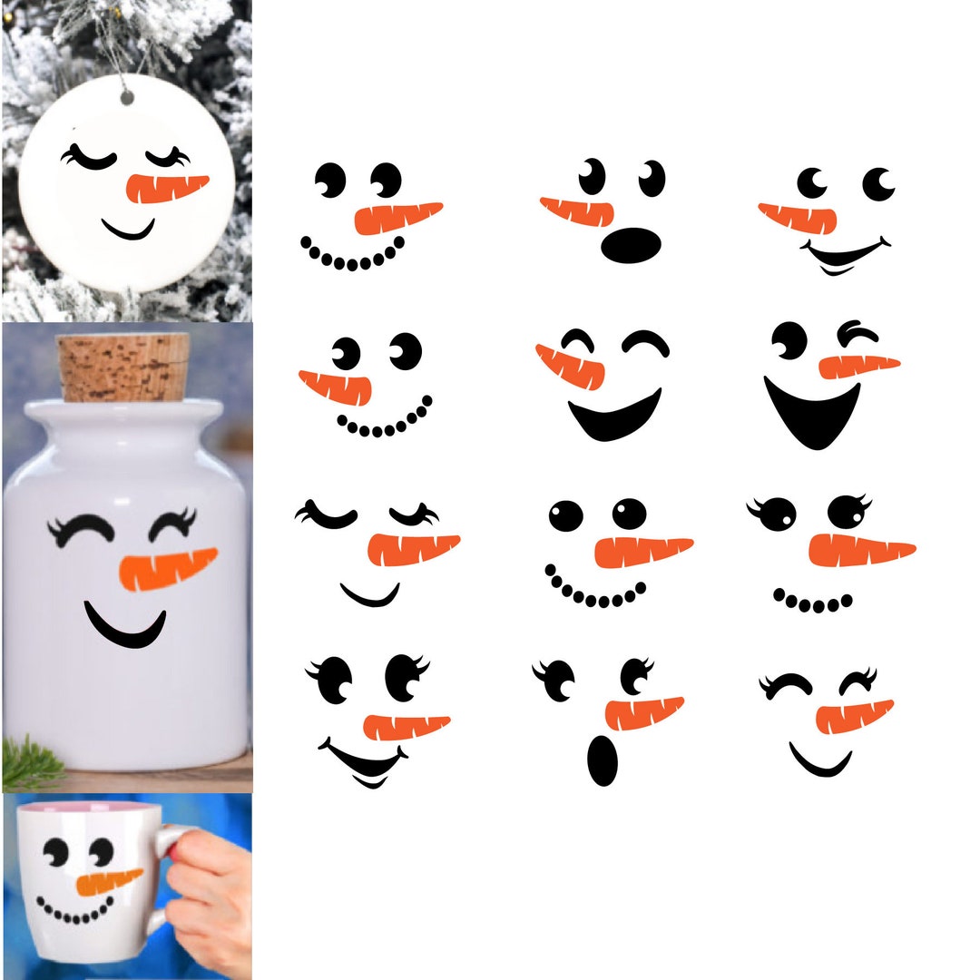 Snowman Faces Vinyl Decal for Mugs, Tumblers or Ornaments, Christmas ...