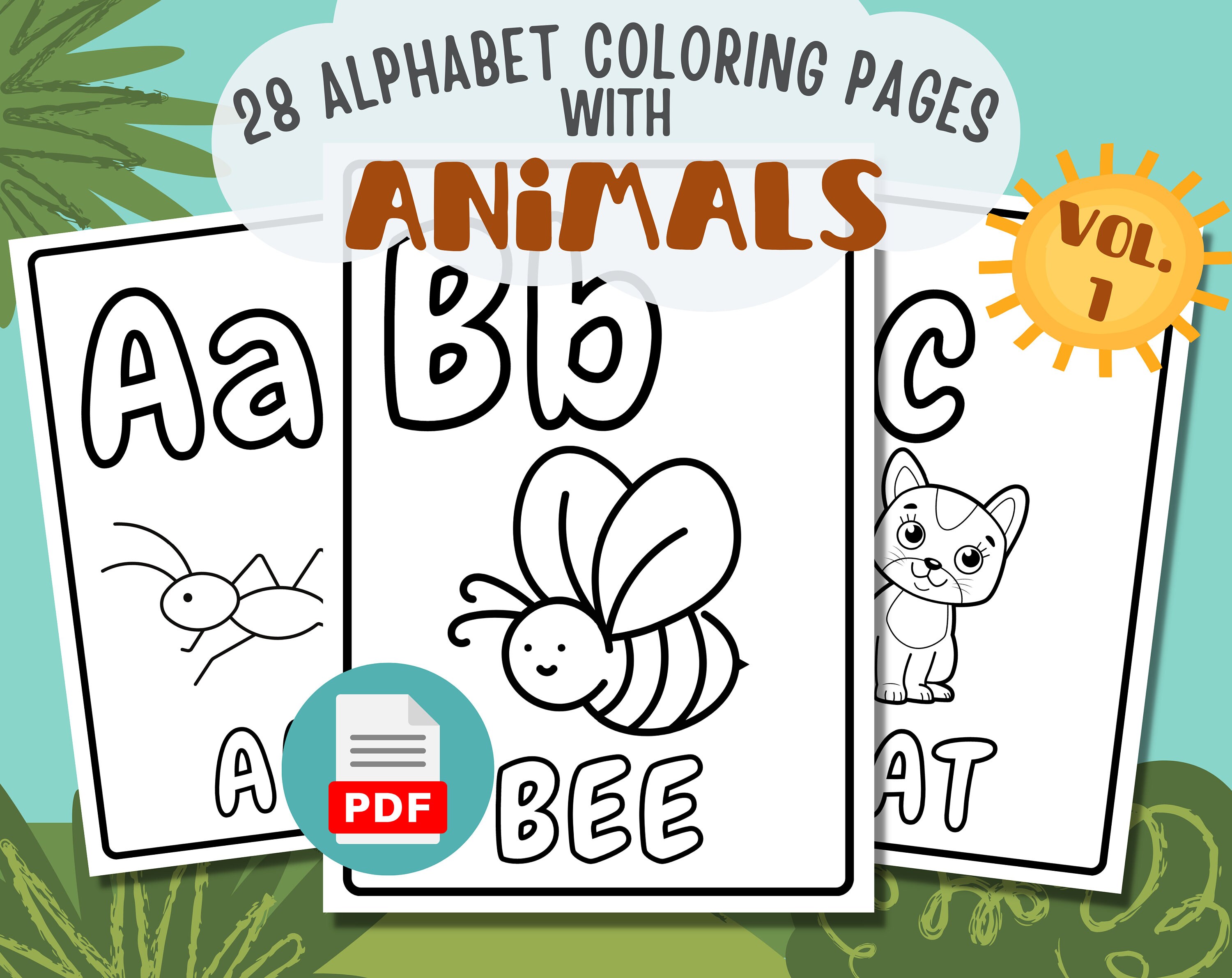 28 Color the Animal Alphabet Vol.1 Pages Digital Download for - Etsy