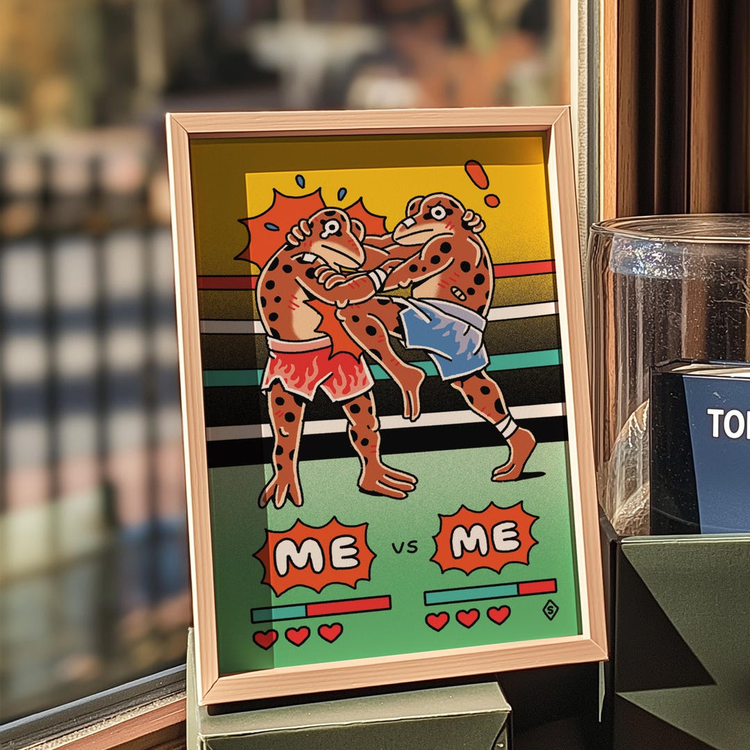 Me Vs Me – 8" X 12" – Muay Thai Frog Art Print | Funny Martial Arts ...
