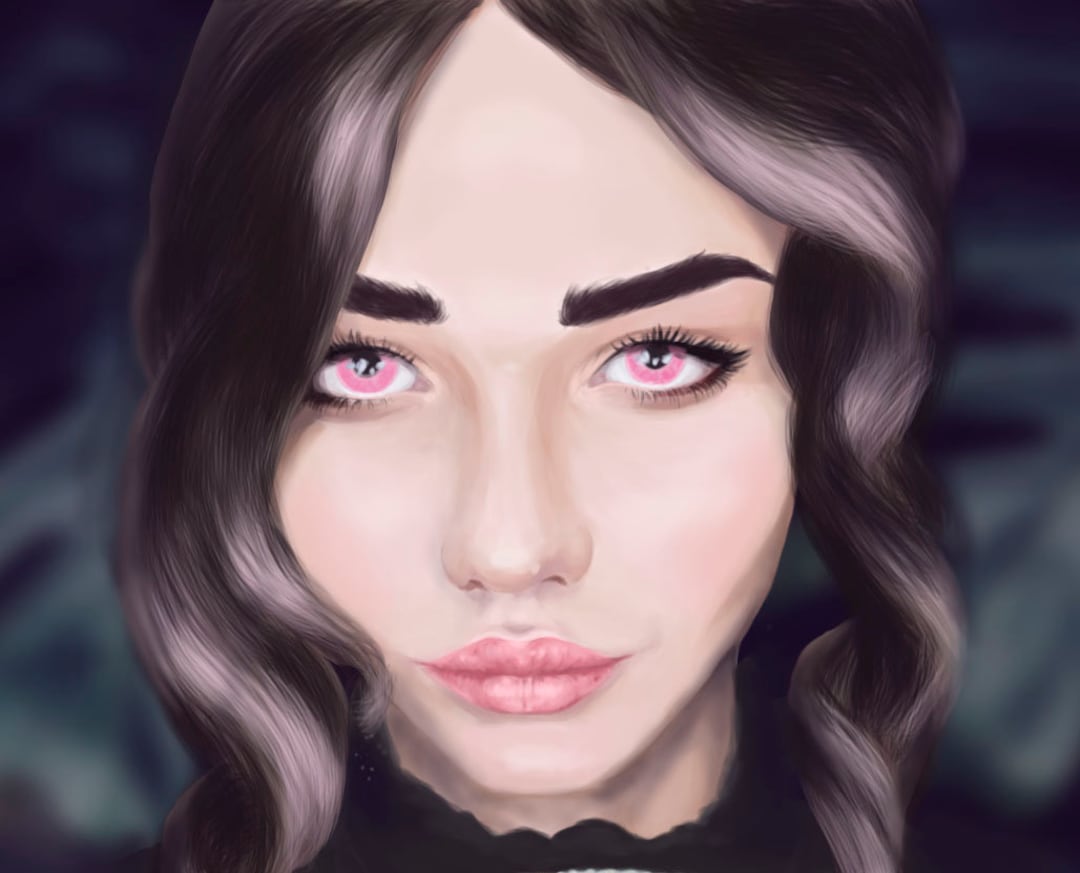 Custom Face Portrait Face Look Pink Eyes Drawing Custom Eyes ...