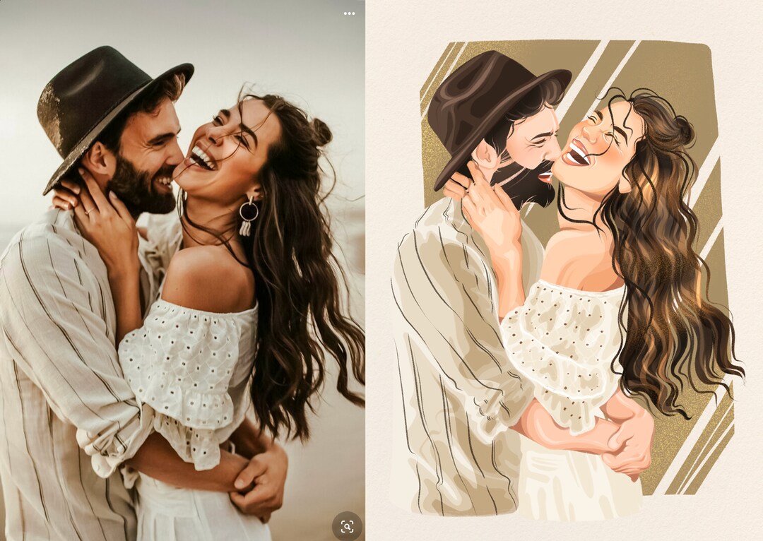 Couple Portrait Custom Couplse Drawing Romantic Portrait Love Story ...