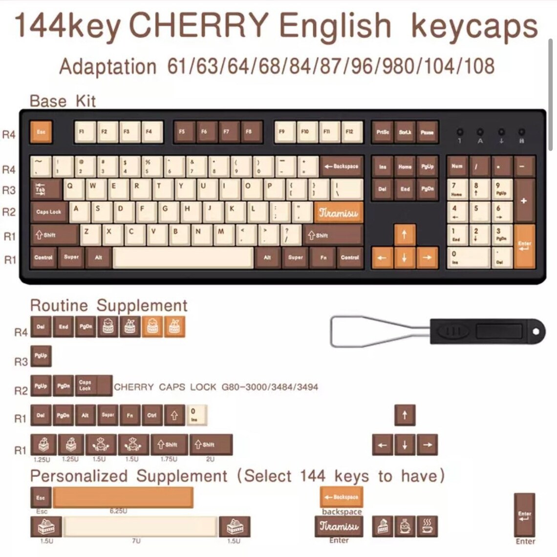 Beige & Brown Tiramisu Themed Keycap Set for Mechanical Keyboard Cherry ...