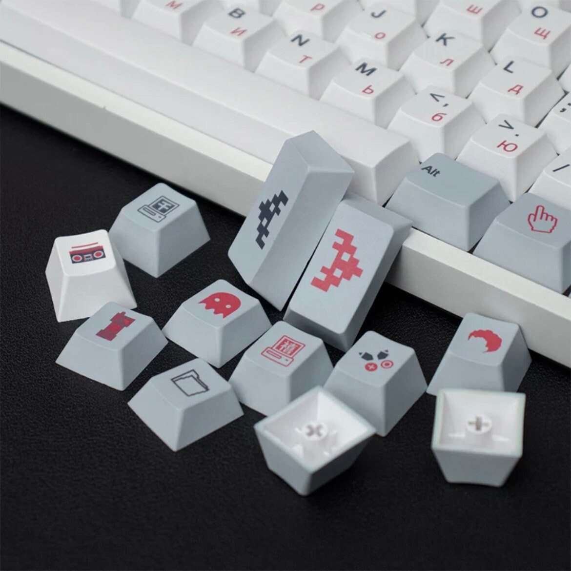 Grey Vintage Style Russian Keycap Set for Mechanical Keyboard 135 PBT ...