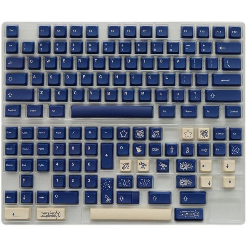 Navy Blue Space Themed PBT Keycap Set for Mechanical Keyboard 134 Key ...