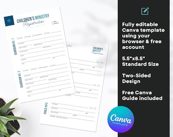 Children's Ministry Registration Card Canva Template, Editable Kids ...