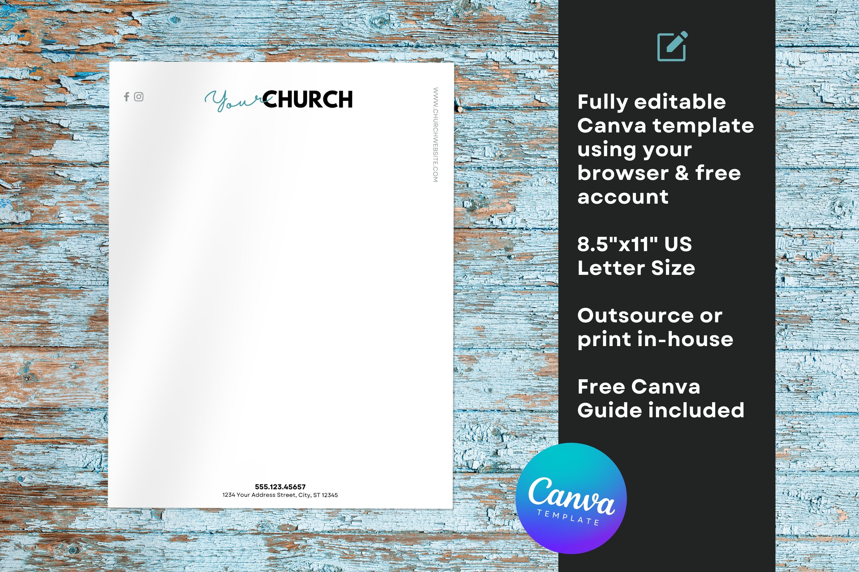 Church Letterhead Canva Template: Editable Stationery (digital Download ...