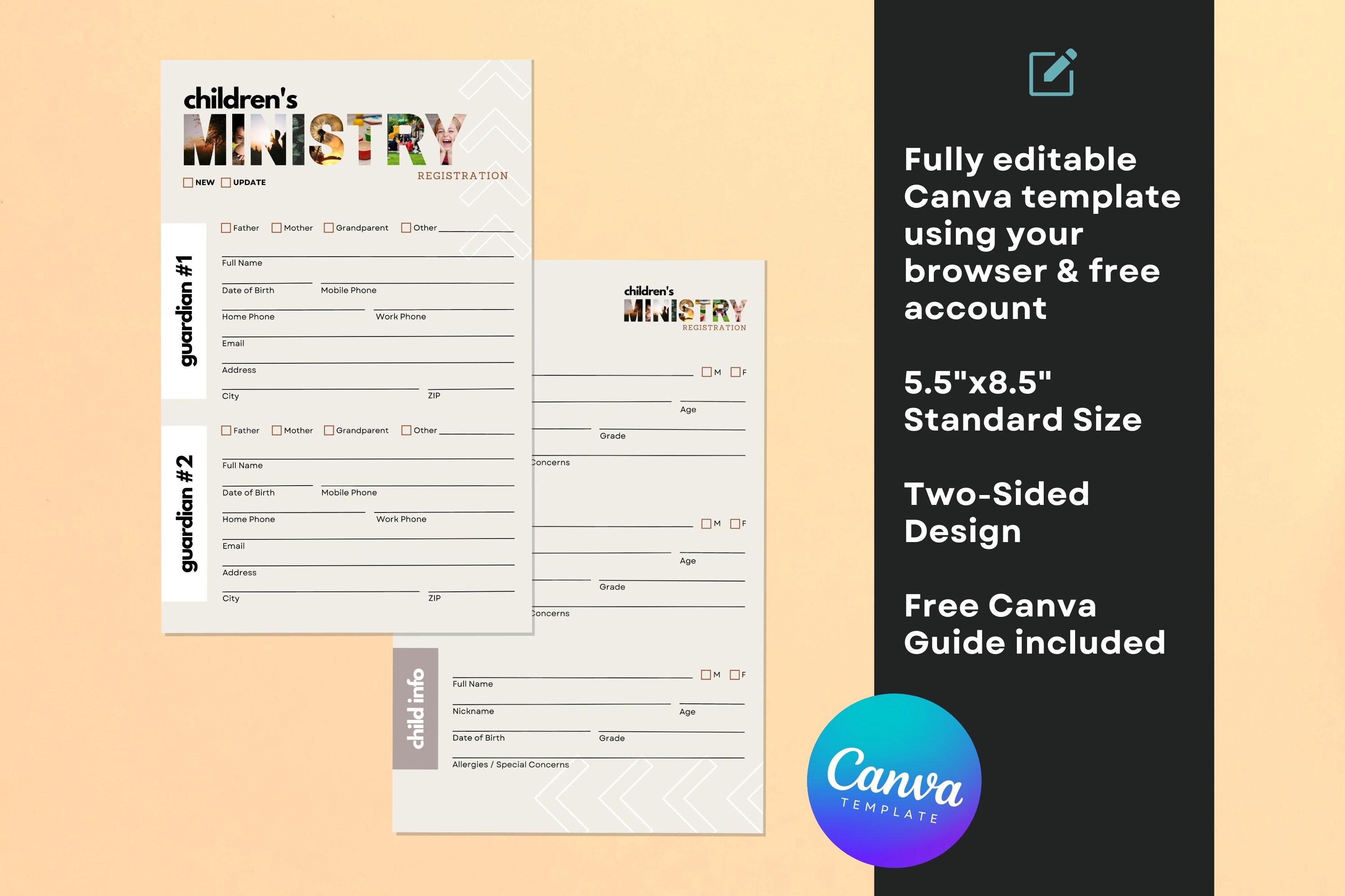 Children's Ministry Registration Card Template: Editable Canva Design ...