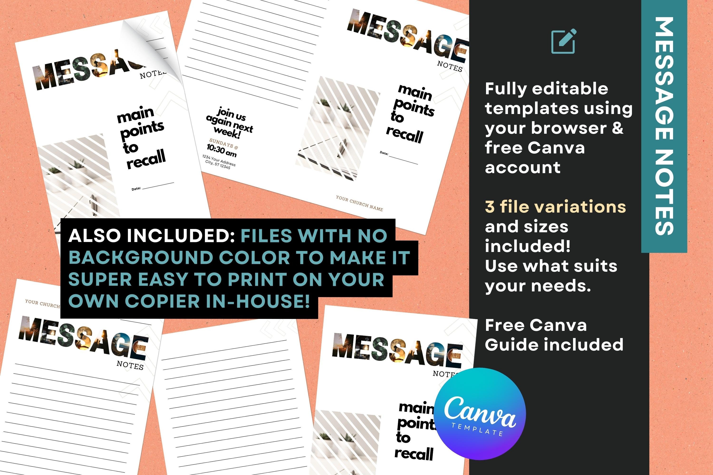 Church Sermon Notes Template: Editable Message Notes, Canva (digital ...