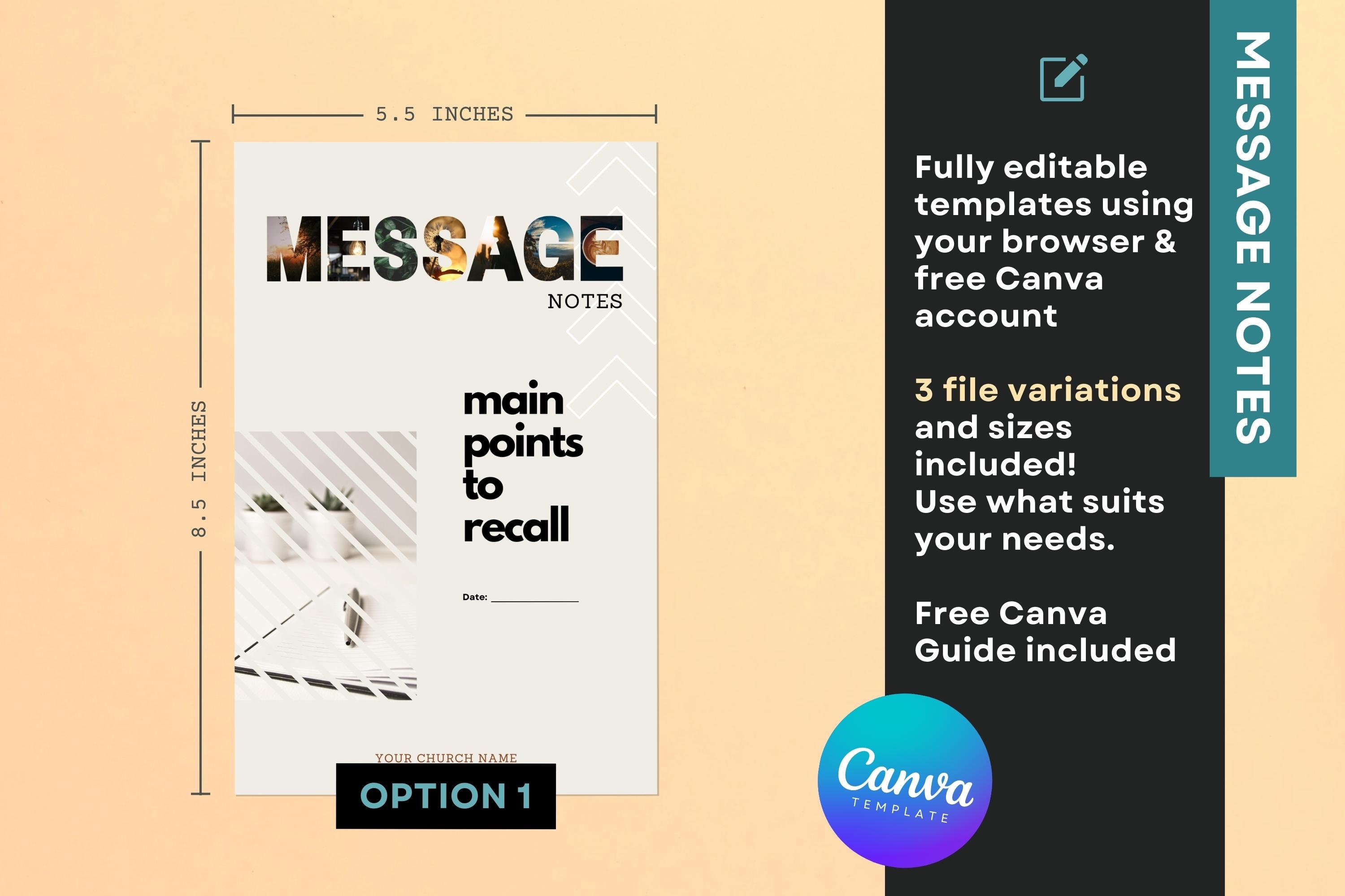 Church Sermon Notes Template: Editable Message Notes, Canva (digital ...
