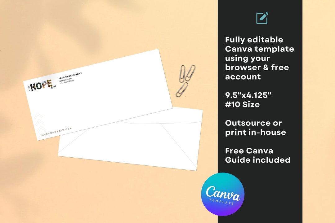 Church Envelope Editable Canva Template, #10 Stationery Envelope ...