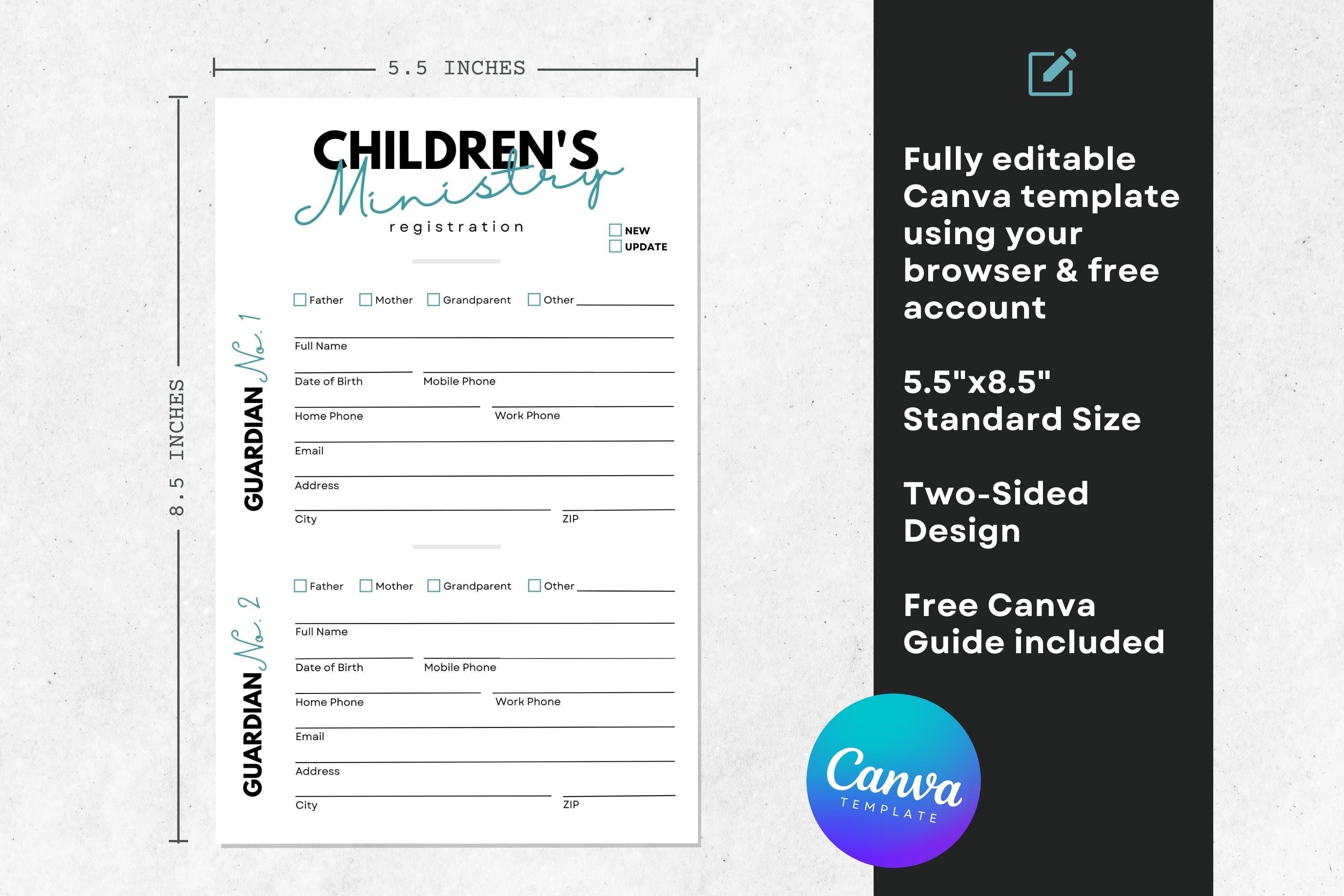 Children's Ministry Registration Card Canva Template, Editable Kids ...