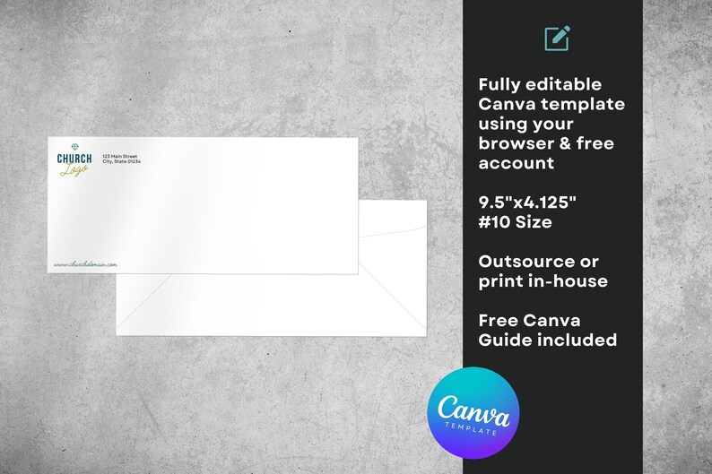 Church Envelope Editable Canva Template, #10 Stationery Envelope ...