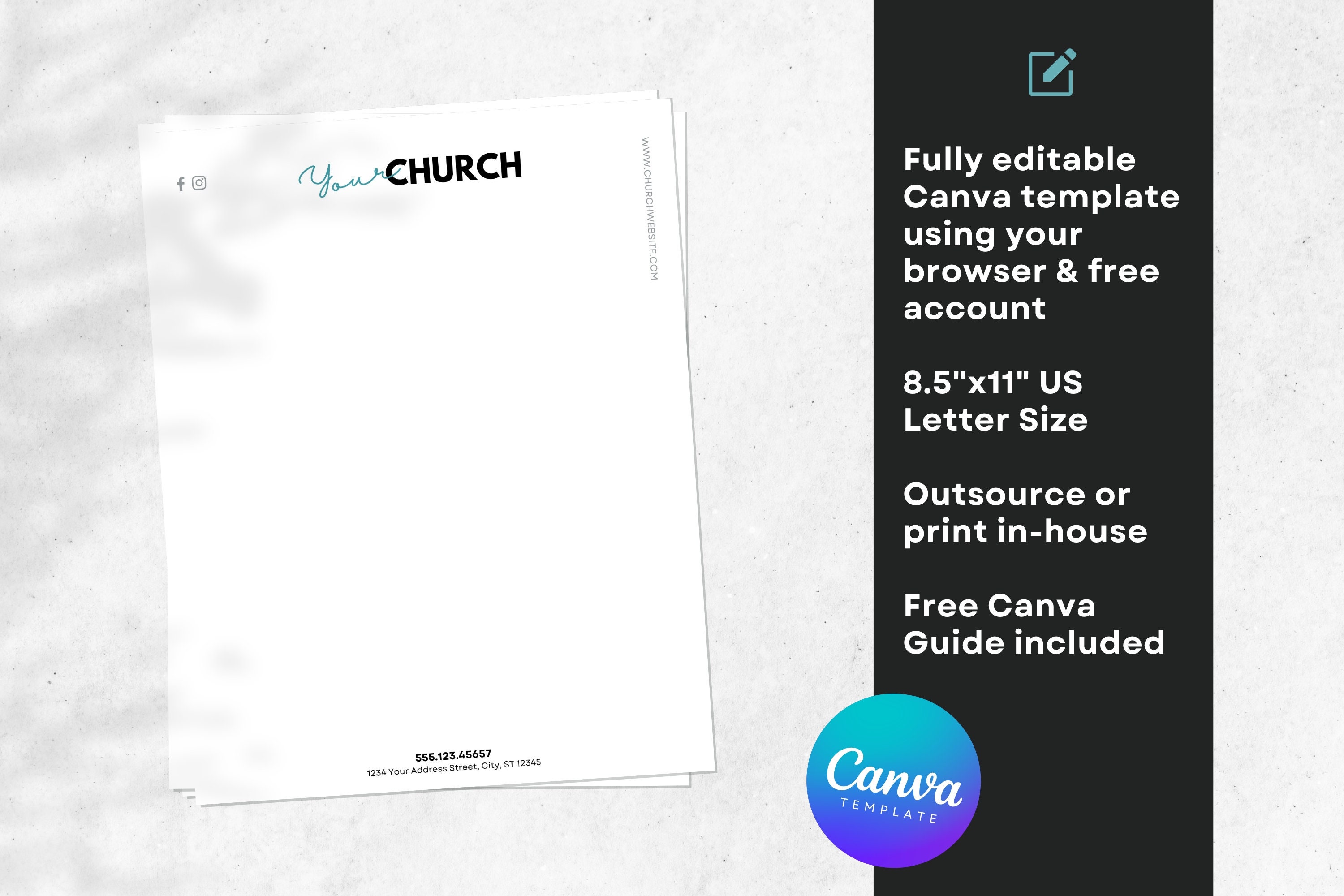 Church Letterhead Canva Template: Editable Stationery (digital Download ...