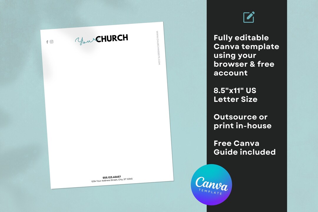 Church Letterhead Canva Template: Editable Stationery (digital Download ...