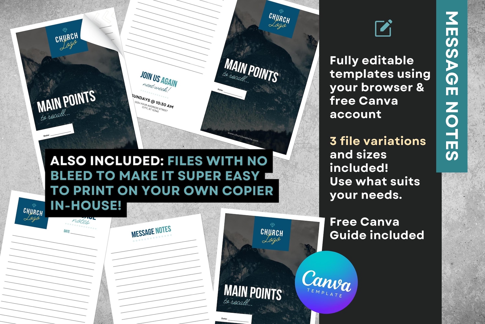 Church Sermon Notes Template: Editable Canva Message Series (digital ...
