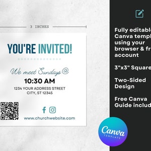 Square Church Invitation Canva Template, Sunday Invitation Card Handout ...