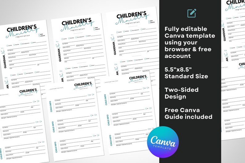 Children's Ministry Registration Card Canva Template, Editable Kids ...