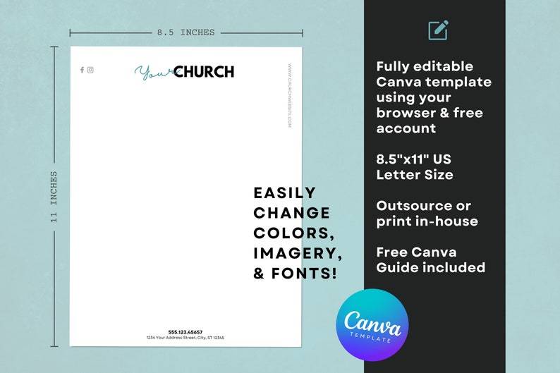 Church Letterhead Canva Template: Editable Stationery (digital Download ...