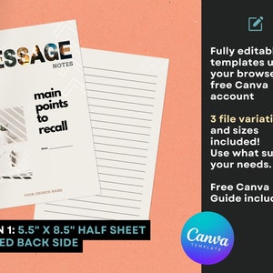 Church Sermon Notes Template: Editable Message Notes, Canva (digital ...