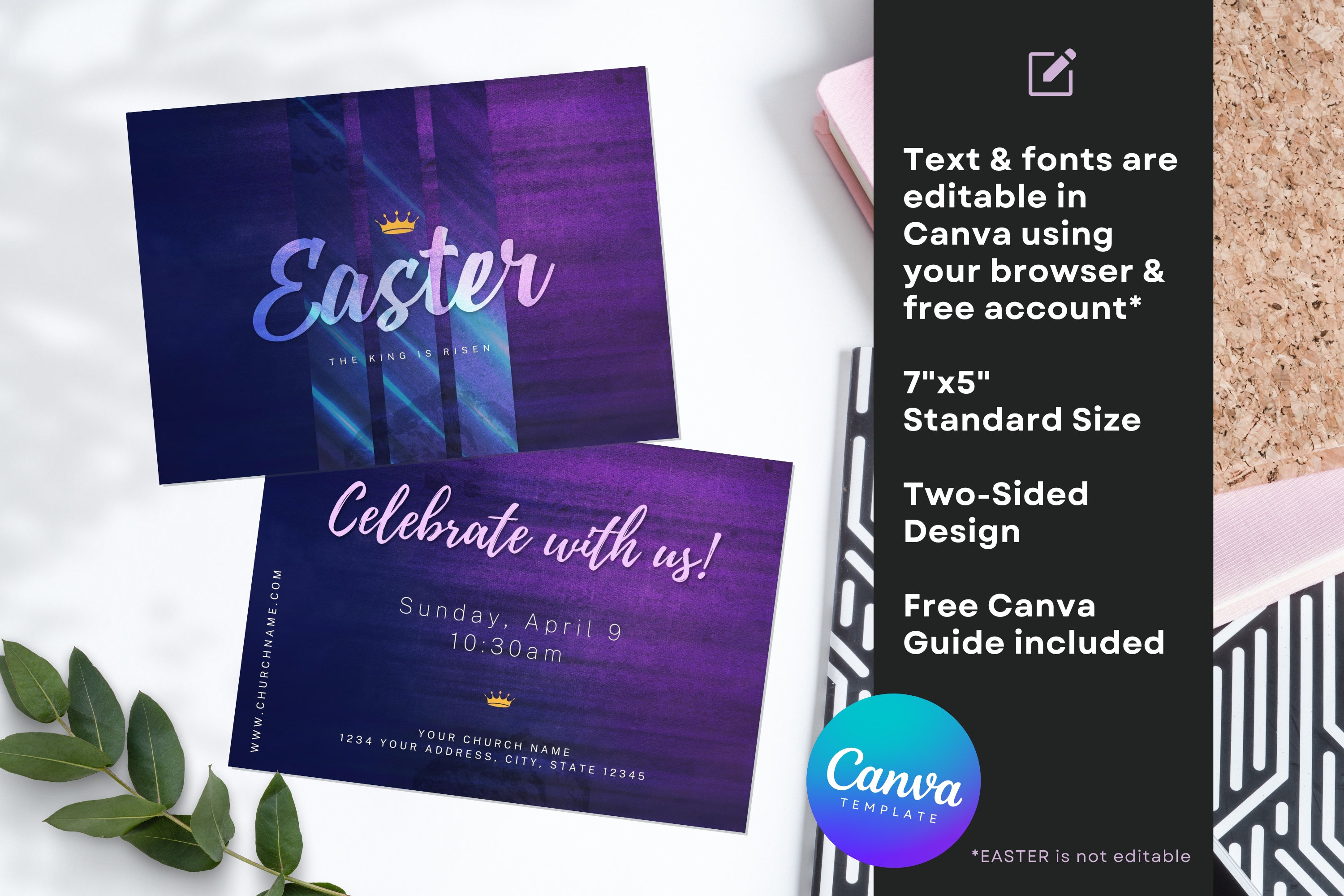 Easter Church Promo Card Canva Template, Editable Church Easter Flyer ...