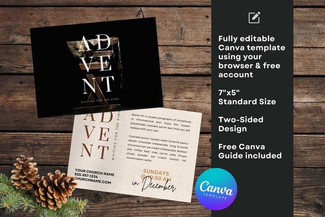 Church Advent Promo Card Canva Template: Editable Christmas Flyer (5x7 ...