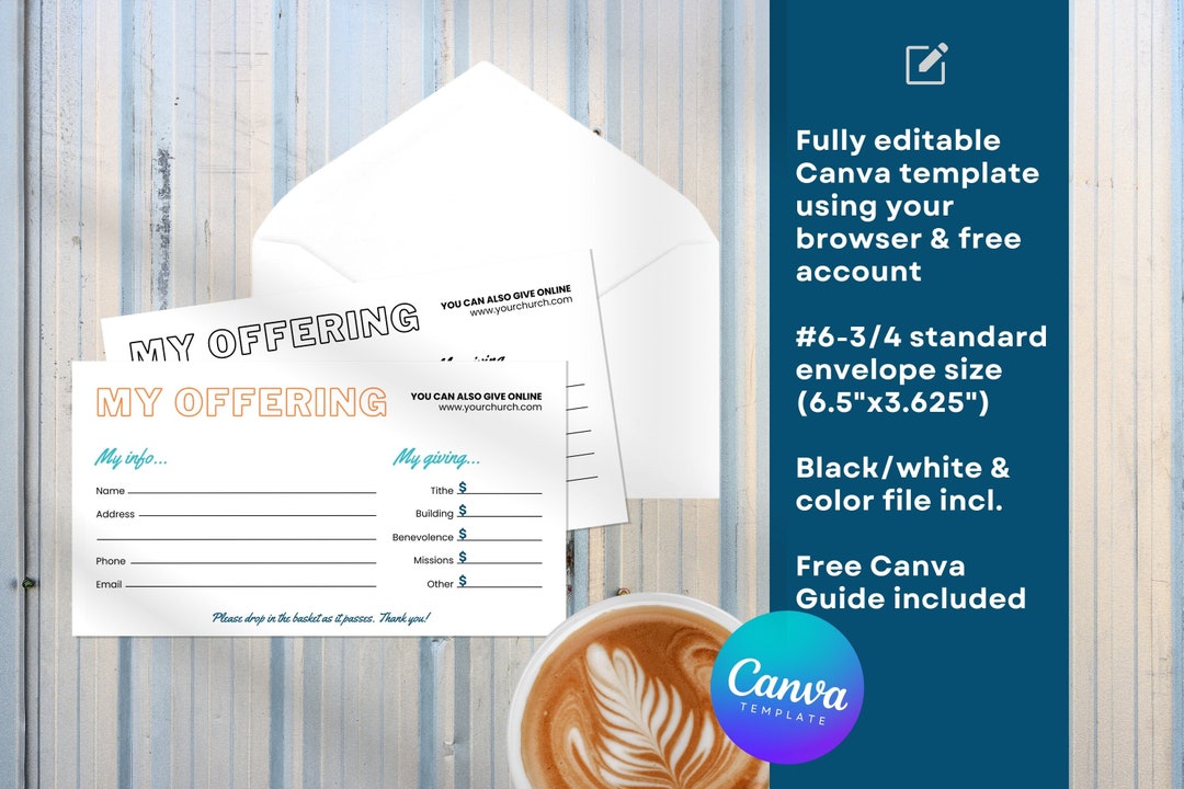 Offering Envelope Canva Template, Tithing Envelope, Editable Offering ...