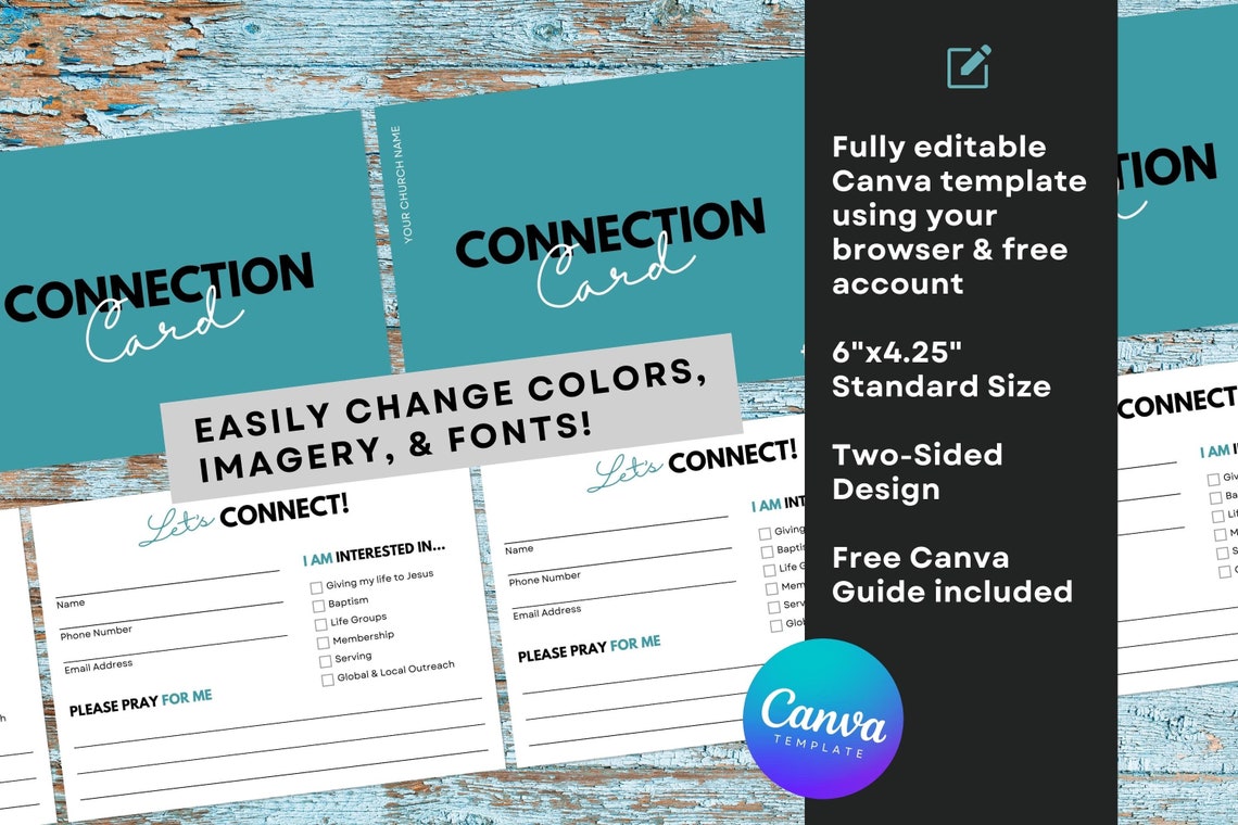 Church Connection Card Canva Template: Visitor Welcome Card (digital ...
