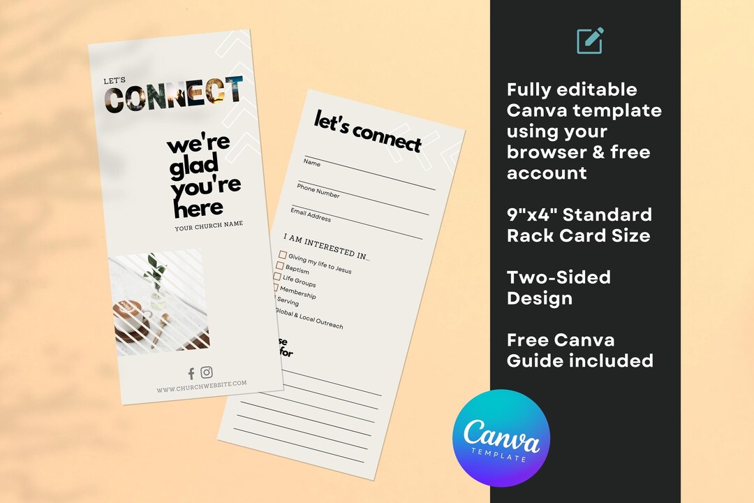 Church Connection Card Template: Modern Welcome Card (canva, 4x9 ...