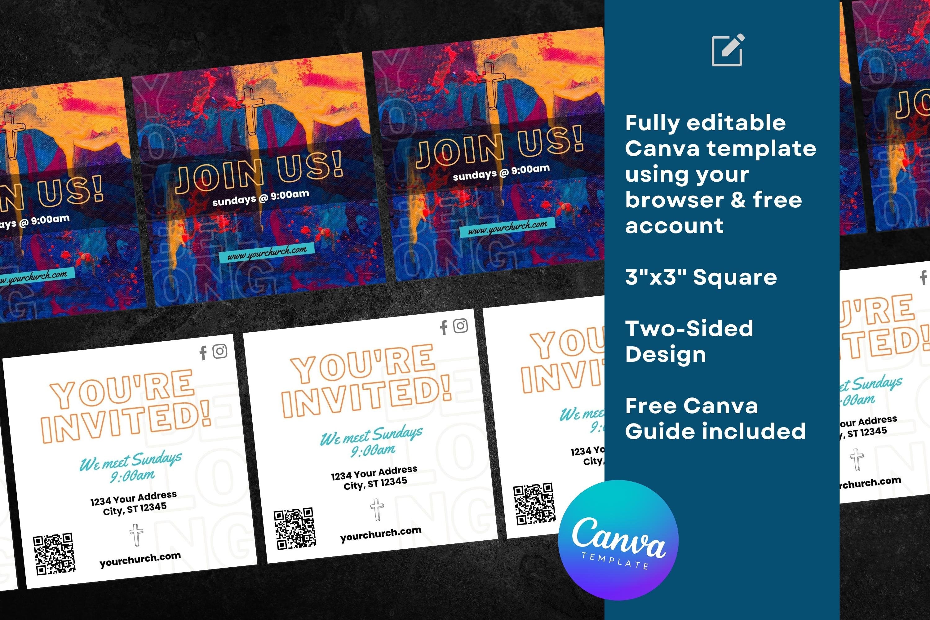 Square Church Invitation Sunday Invitation Card EDITABLE - Etsy