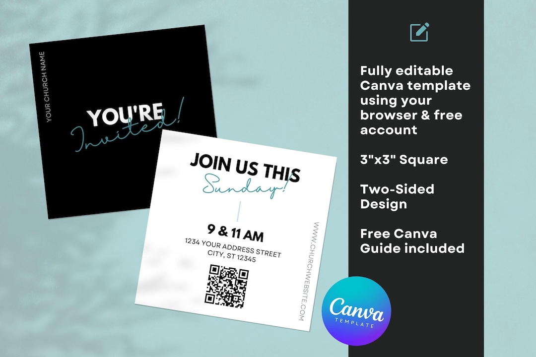 Square Church Invitation Canva Template, Sunday Invitation Card Handout ...