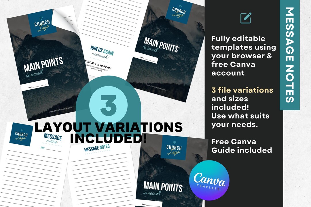 Church Sermon Notes Template: Editable Canva Message Series (digital ...