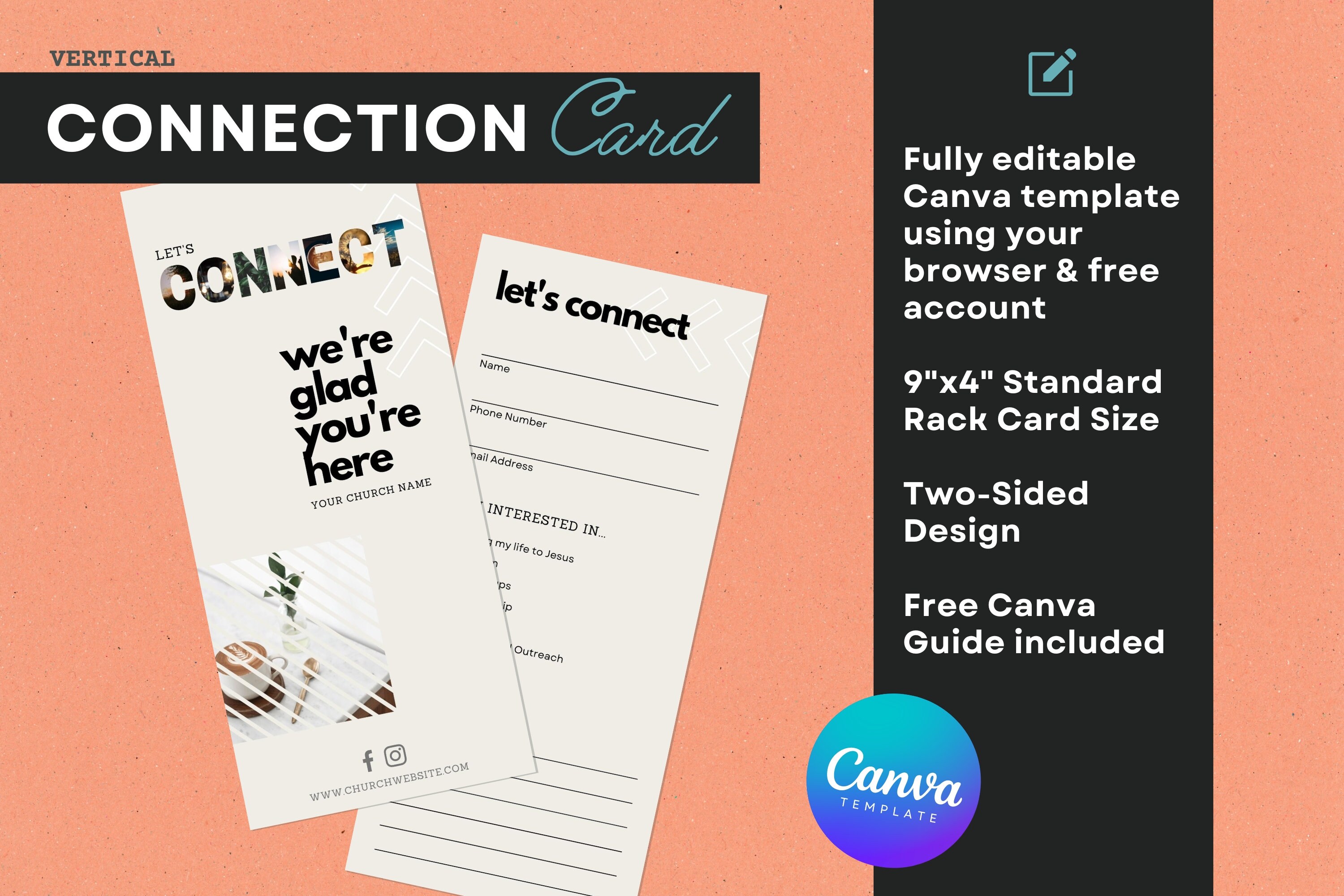 Church Card Templates Bundle: Welcome, Connect, Registration (canva ...
