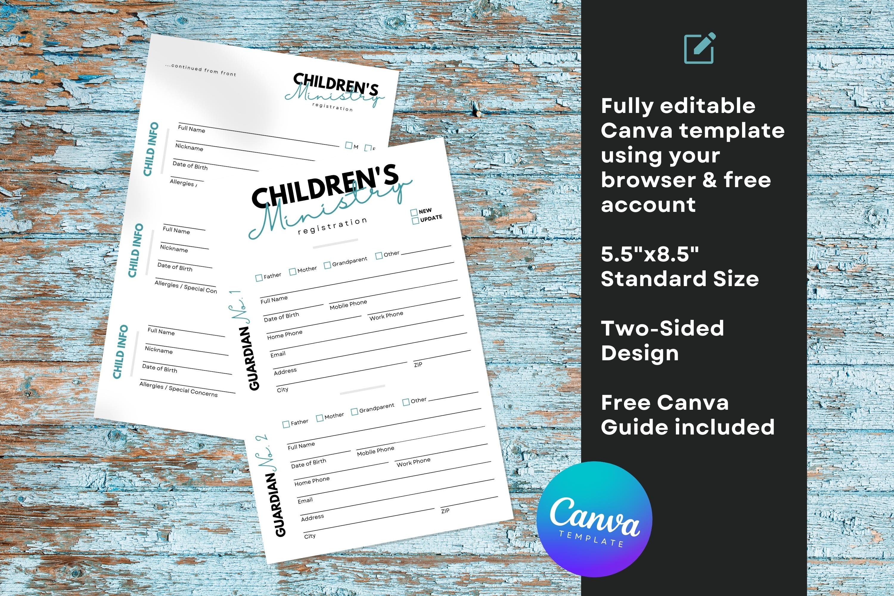 Children's Ministry Registration Card Canva Template, Editable Kids ...