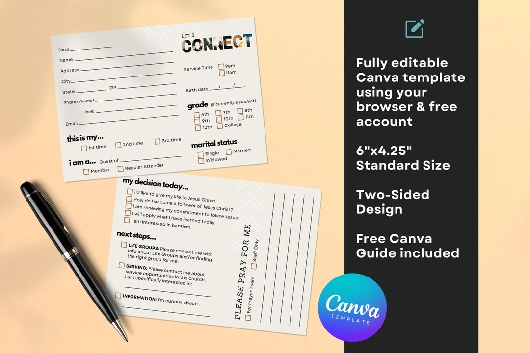 Church Connection Card Canva Template: Visitor Welcome Card (digital ...