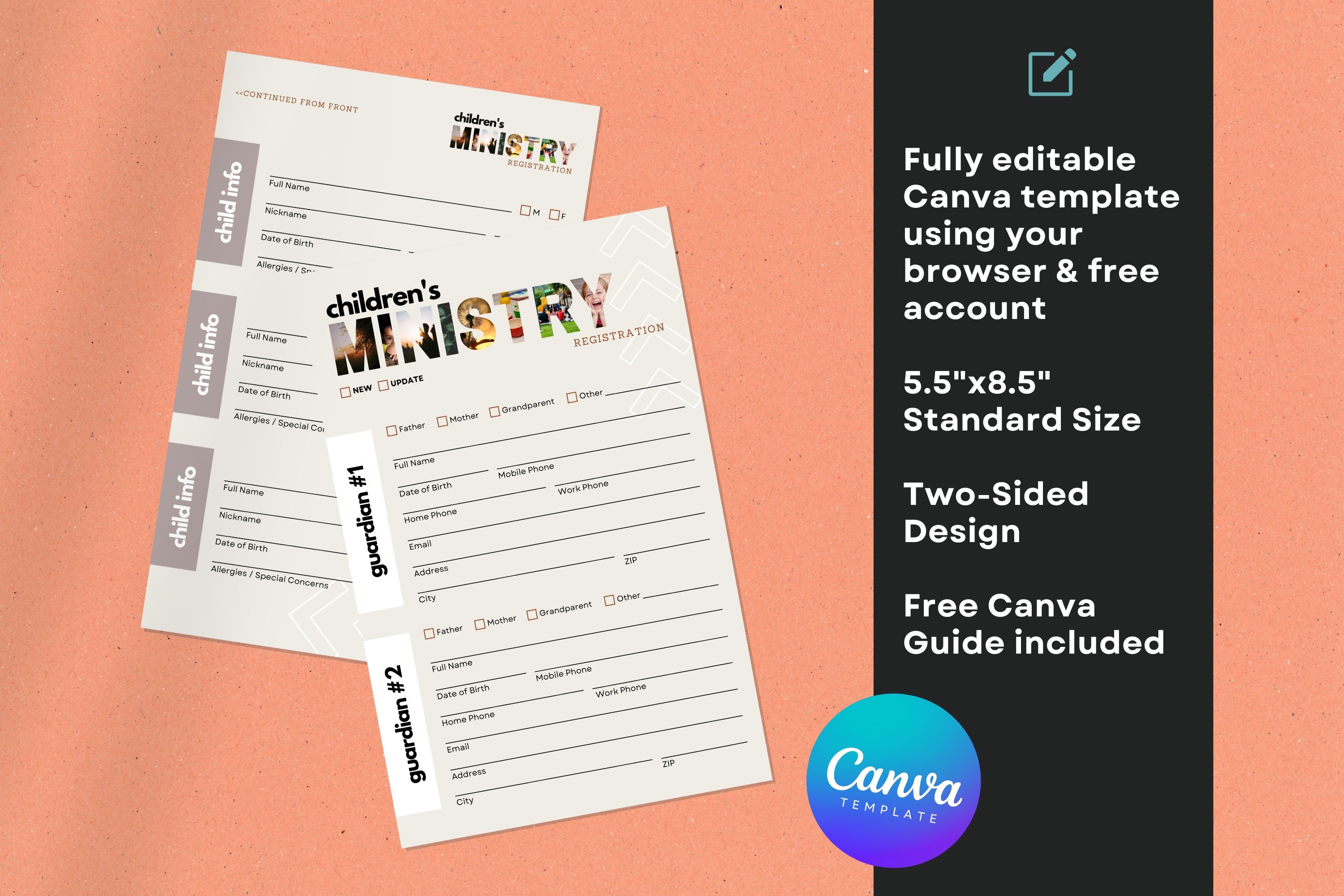 Children's Ministry Registration Card Template: Editable Canva Design ...