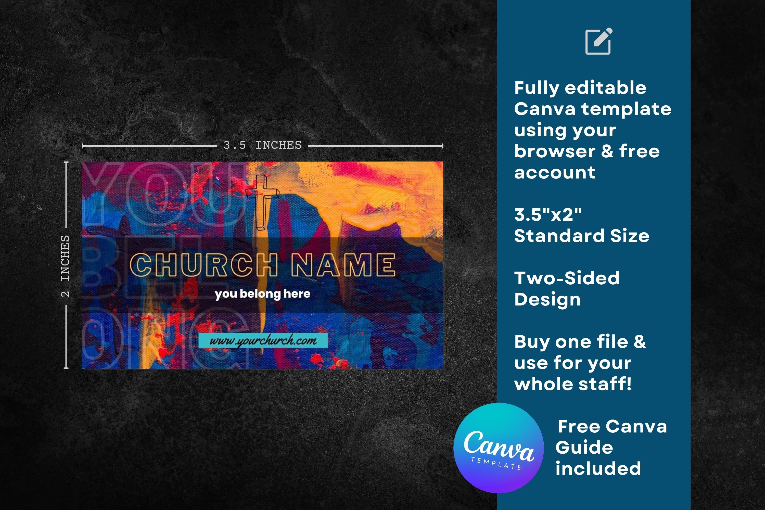 Editable Church Business Card Template: Modern Canva Design (digital ...