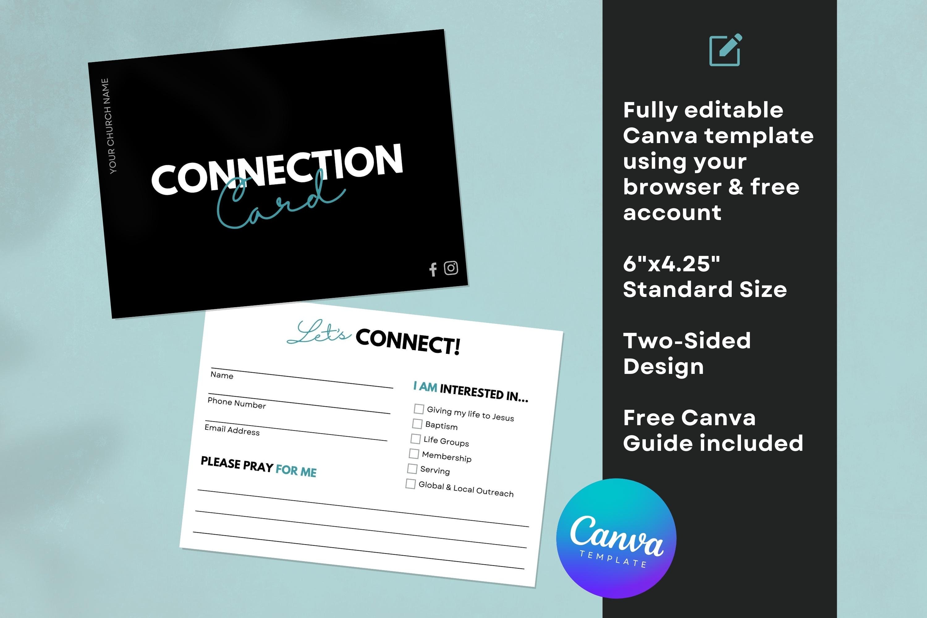 Church Connection Card Canva Template, Guest Card, Visitor Card, Prayer ...