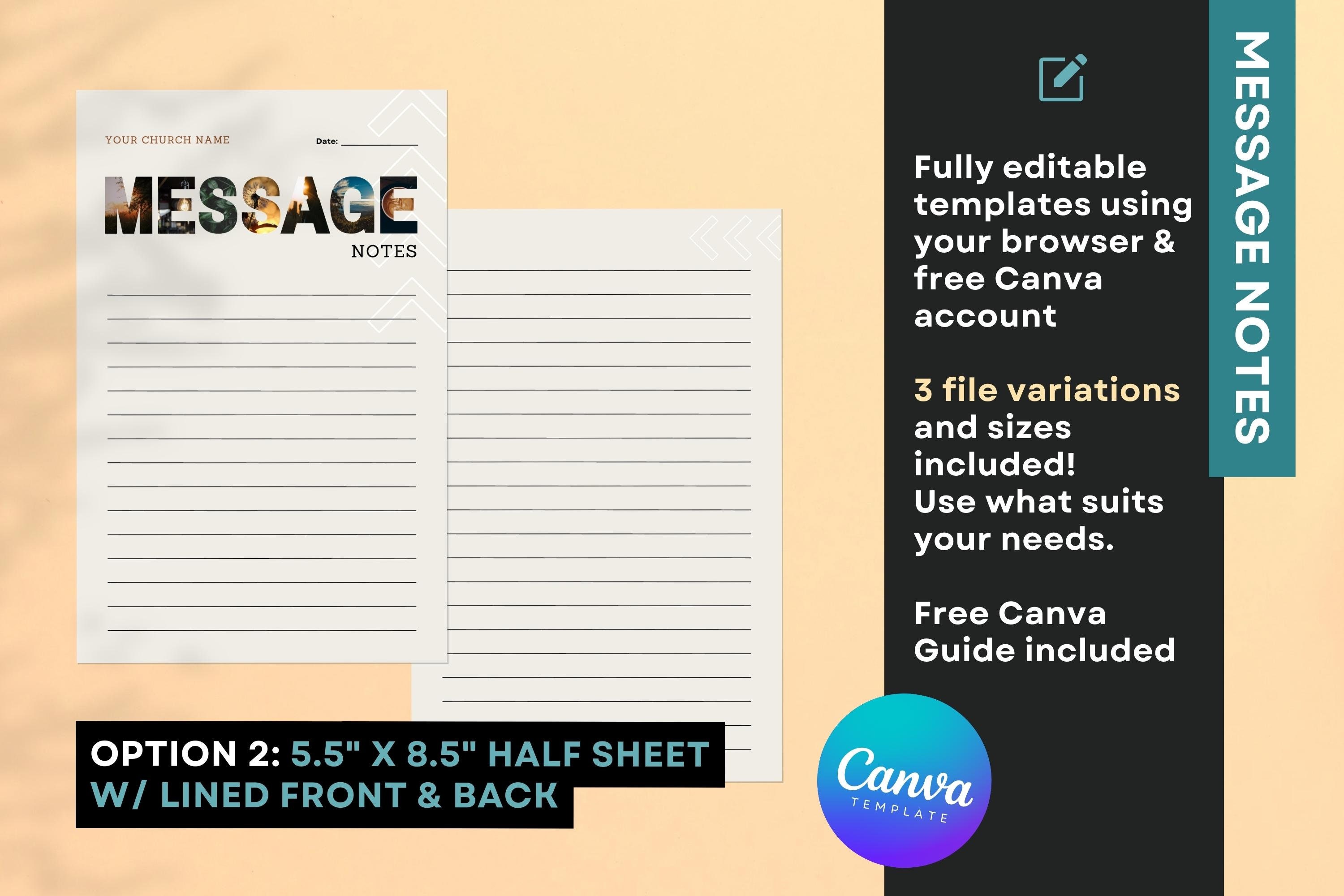 Church Sermon Notes Template: Editable Message Notes, Canva (digital ...