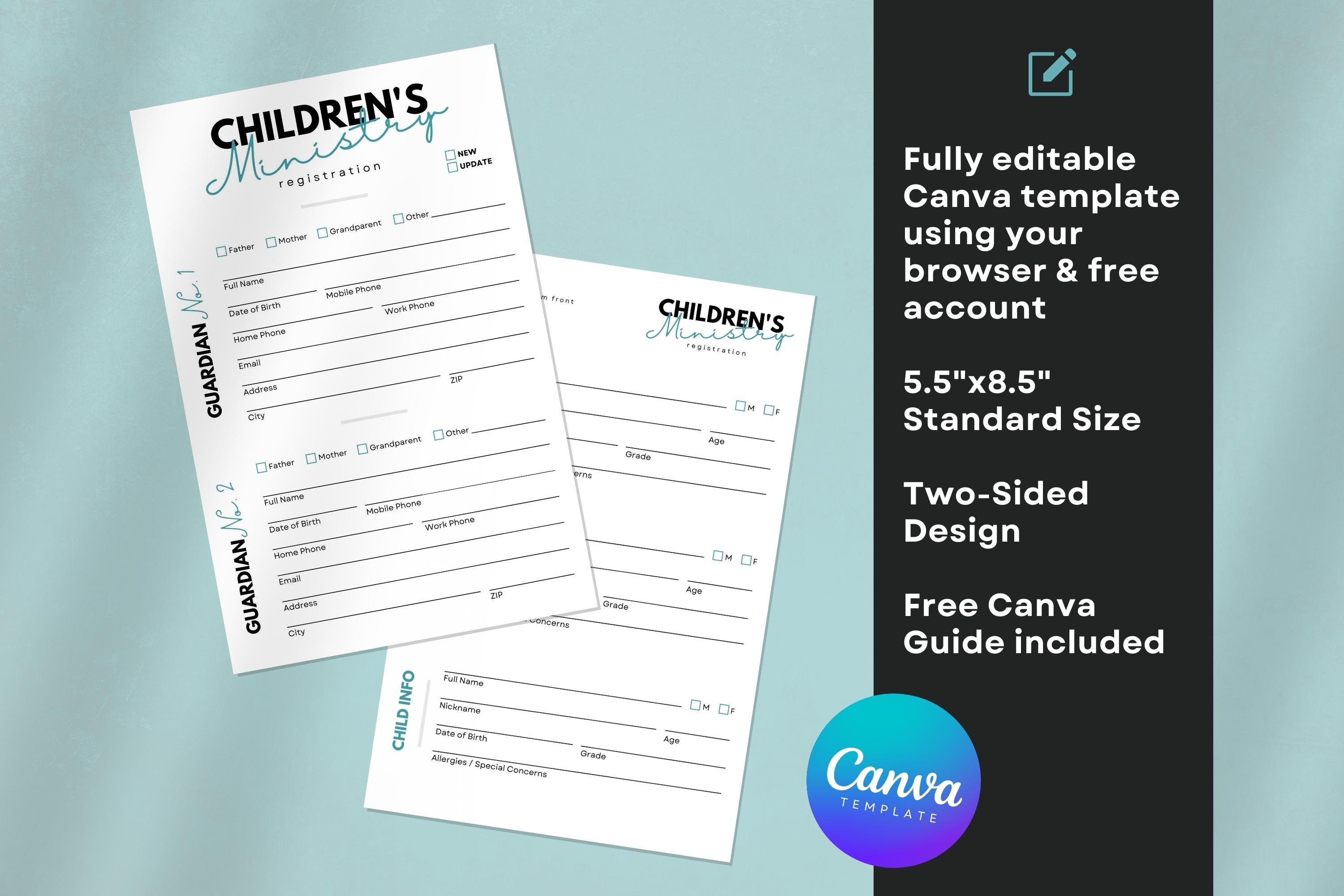Children's Ministry Registration Card Canva Template, Editable Kids ...