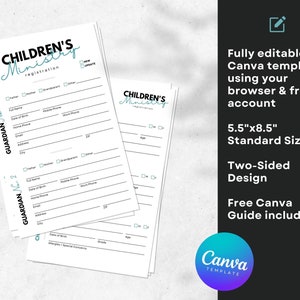 Children's Ministry Registration Card Canva Template, Editable Kids ...