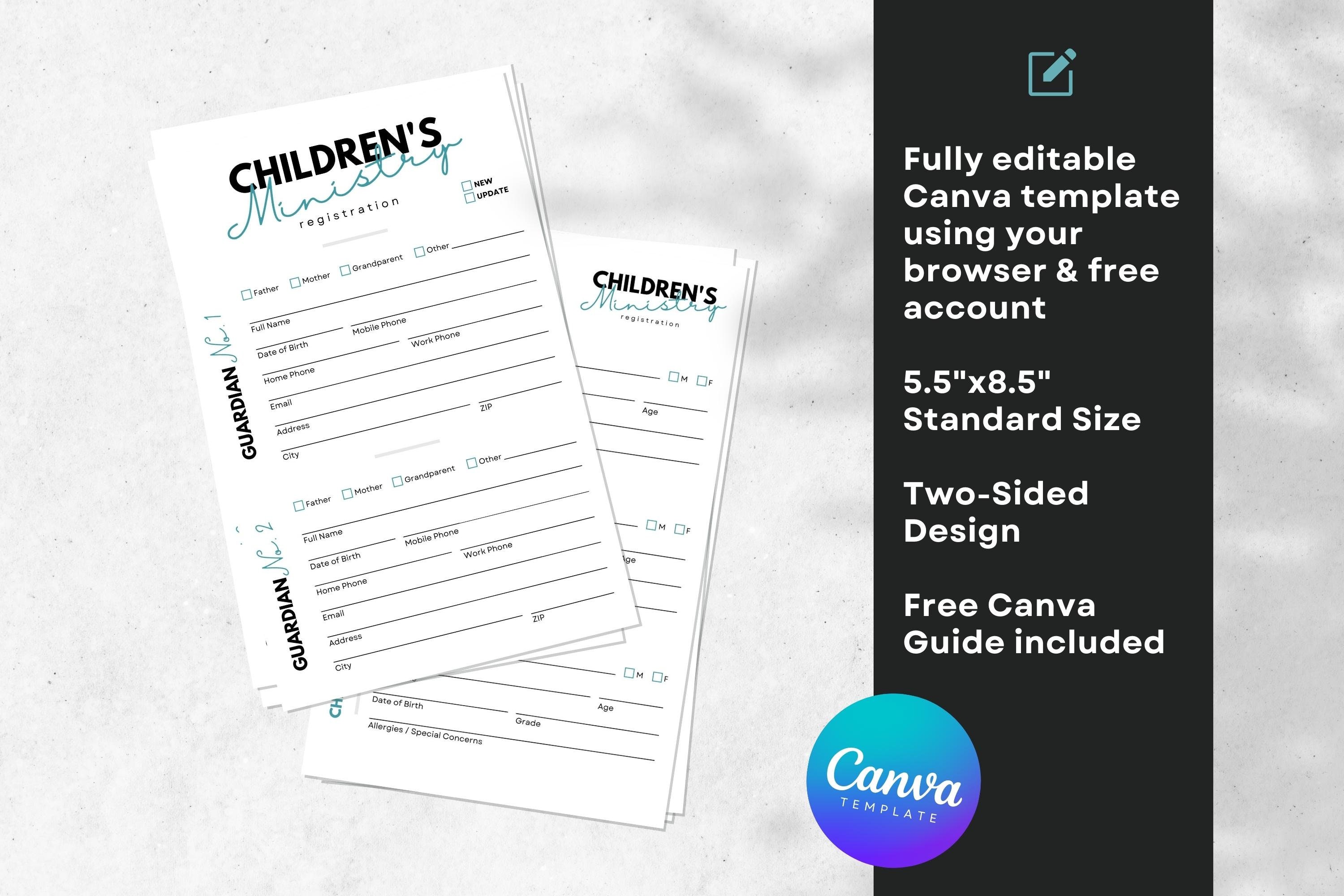 Children's Ministry Registration Card Canva Template, Editable Kids ...