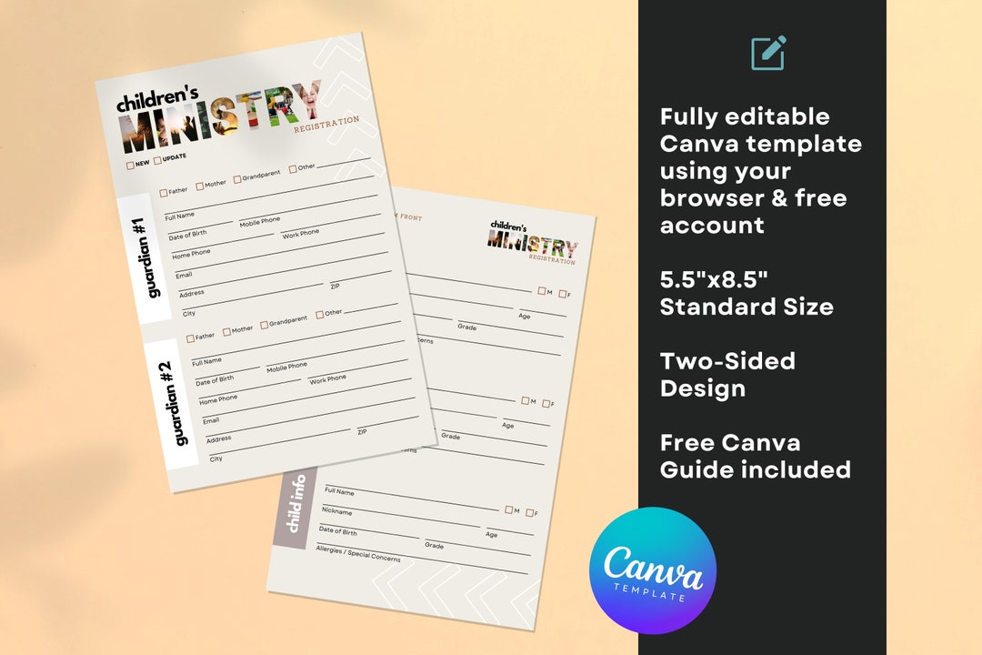 Children's Ministry Registration Card Template: Editable Canva Design ...