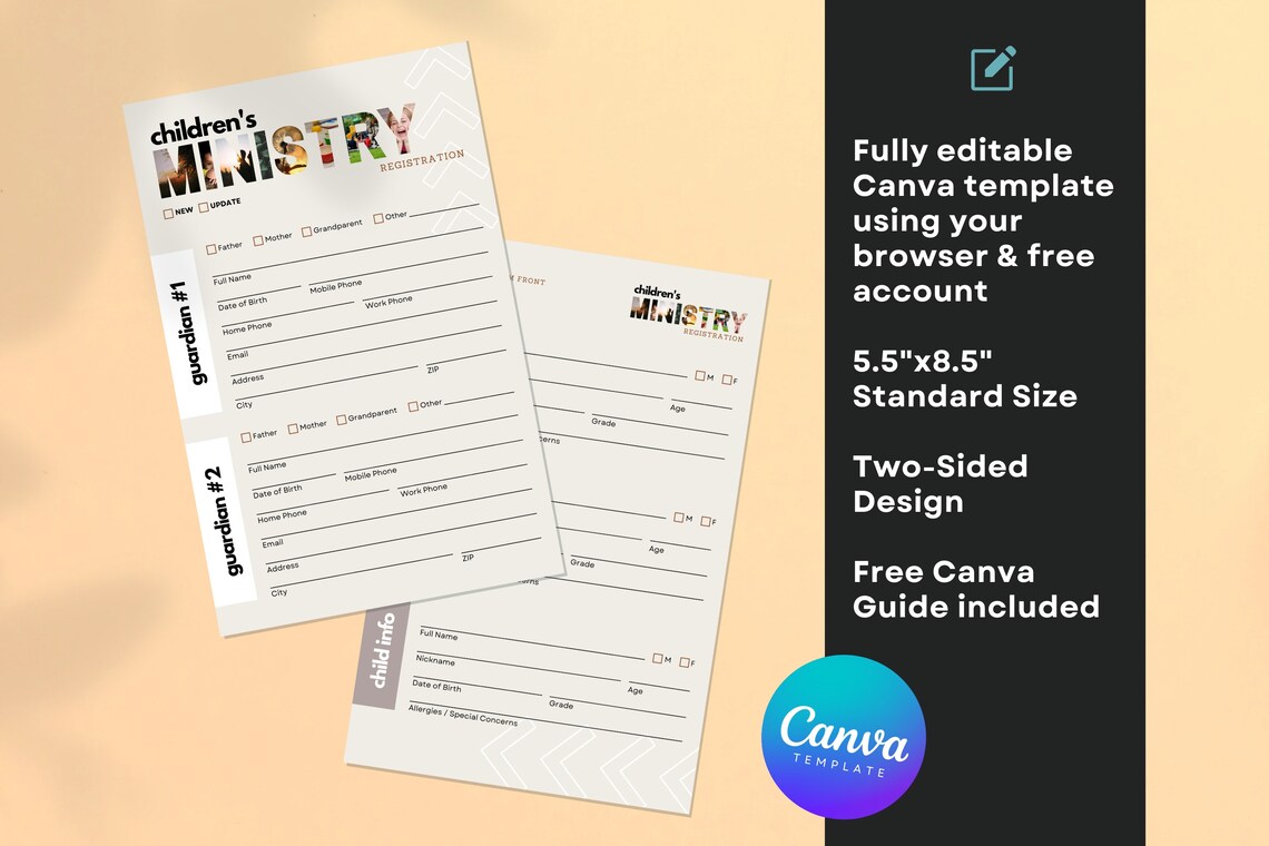 Children's Ministry Registration Card Template: Editable Canva Design ...
