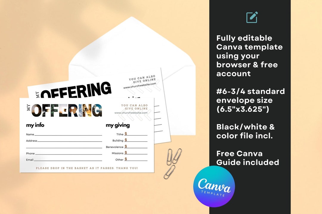 Editable Offering Envelope Canva Template: Church Tithe Collection ...