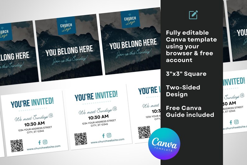 Square Church Invitation Canva Template, Sunday Invitation Card Handout ...