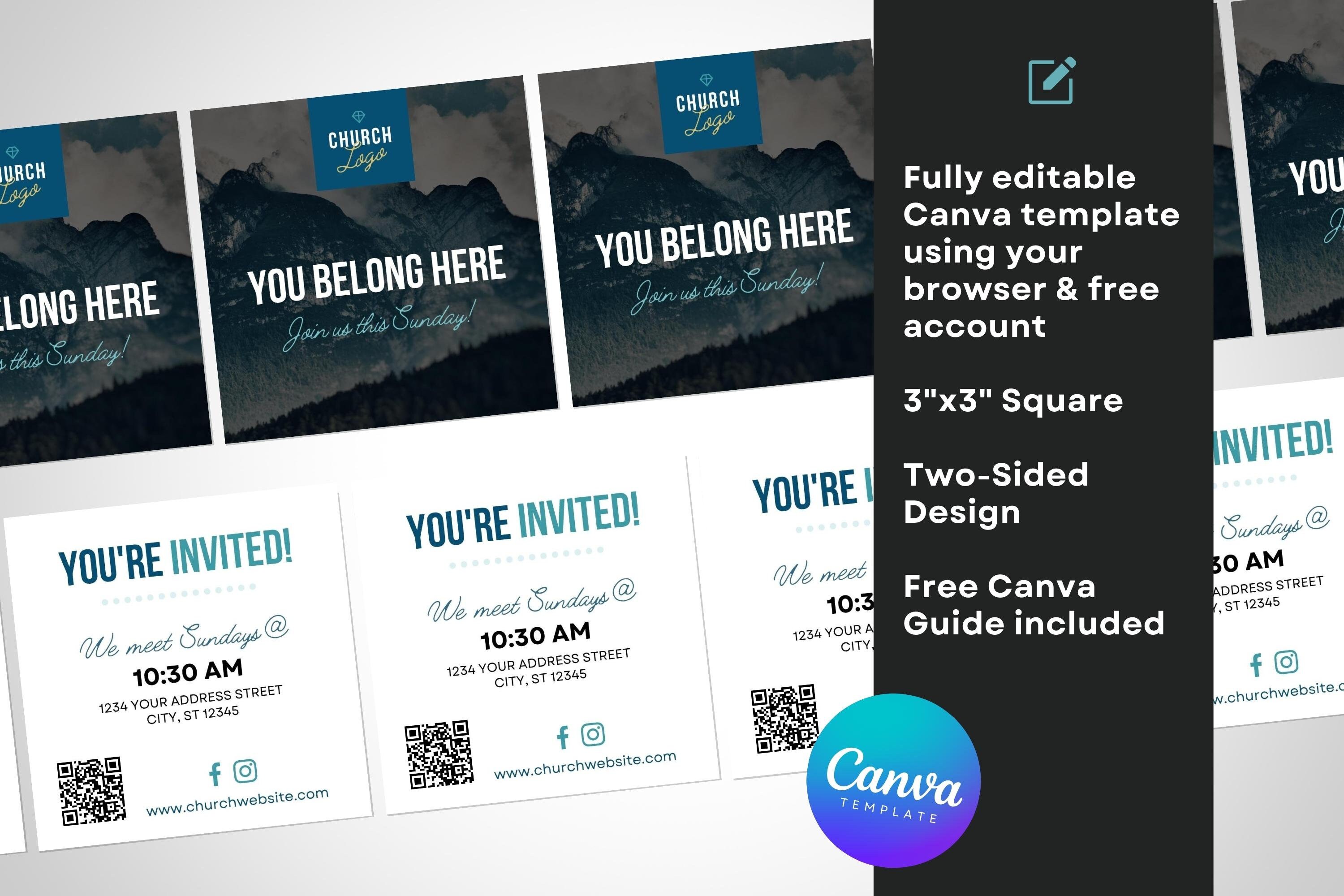 Square Church Invitation Canva Template, Sunday Invitation Card Handout ...