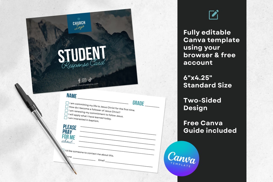 Student Ministry Response Card Canva Template, Youth Ministry, Editable ...