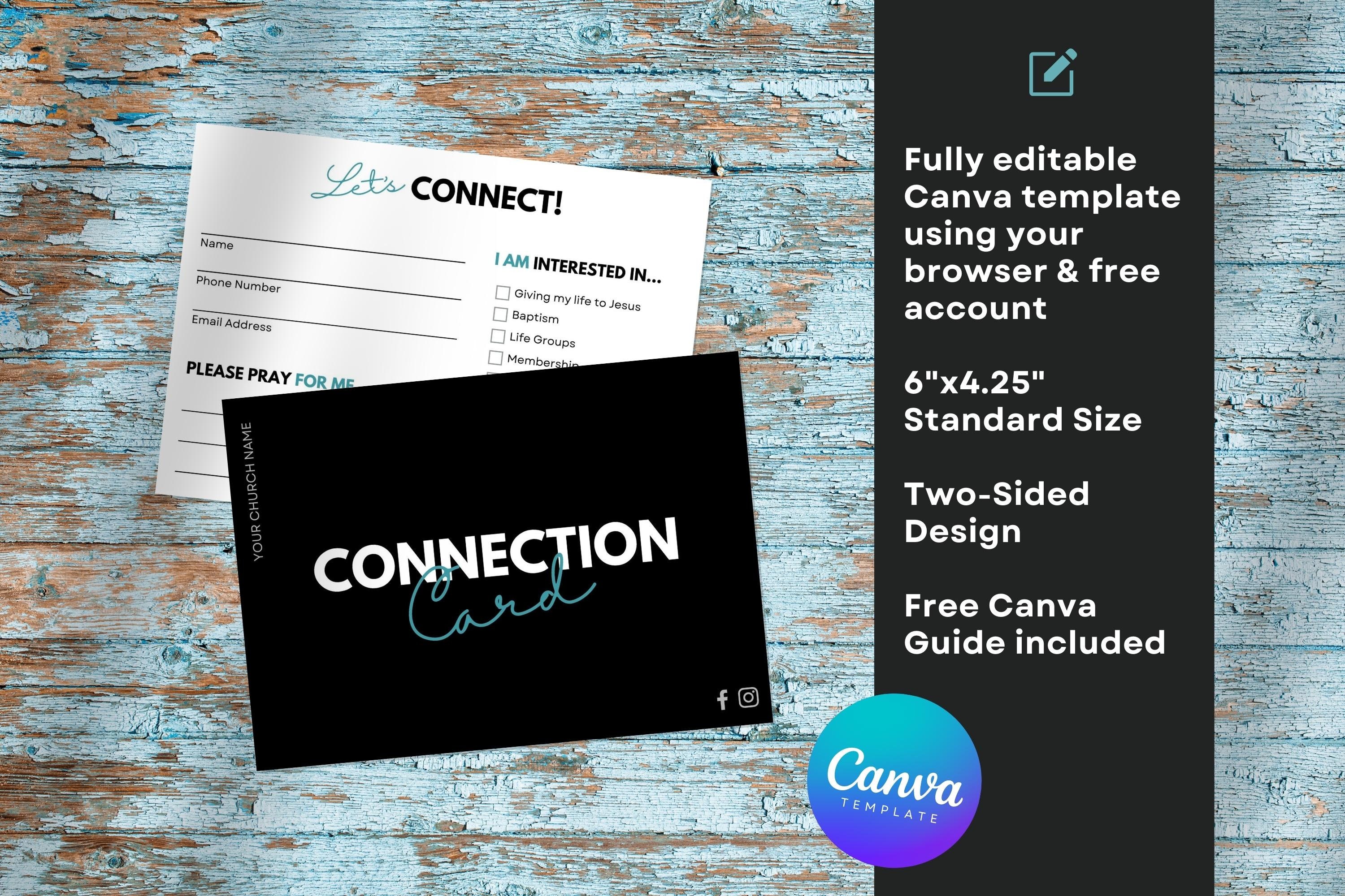 Church Connection Card Canva Template, Guest Card, Visitor Card, Prayer ...