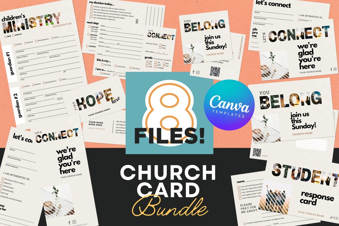 Church Card Templates Bundle: Welcome, Connect, Registration (canva ...