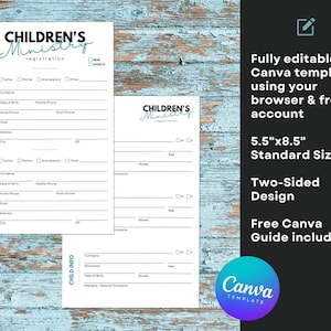 Children's Ministry Registration Card Canva Template, Editable Kids ...